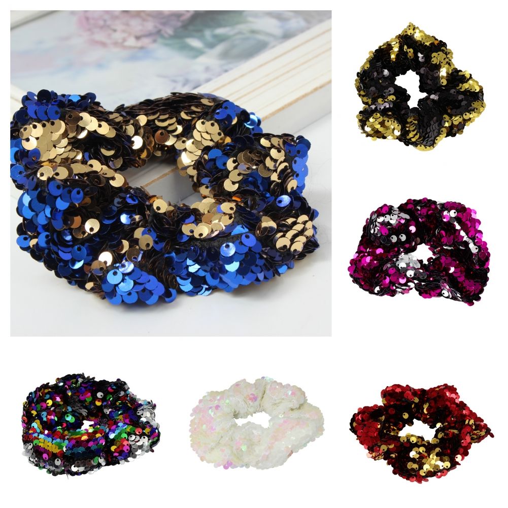 Pailletten Haargummis Zopf-Halter Scrunchie Weiß Rosa Justfox.de - Der ...